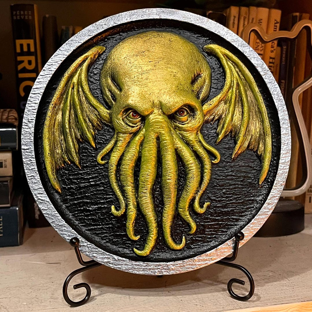 Cthulhu Relief Sculpture, Hand Painted Concrete Art With Iron Stand ...