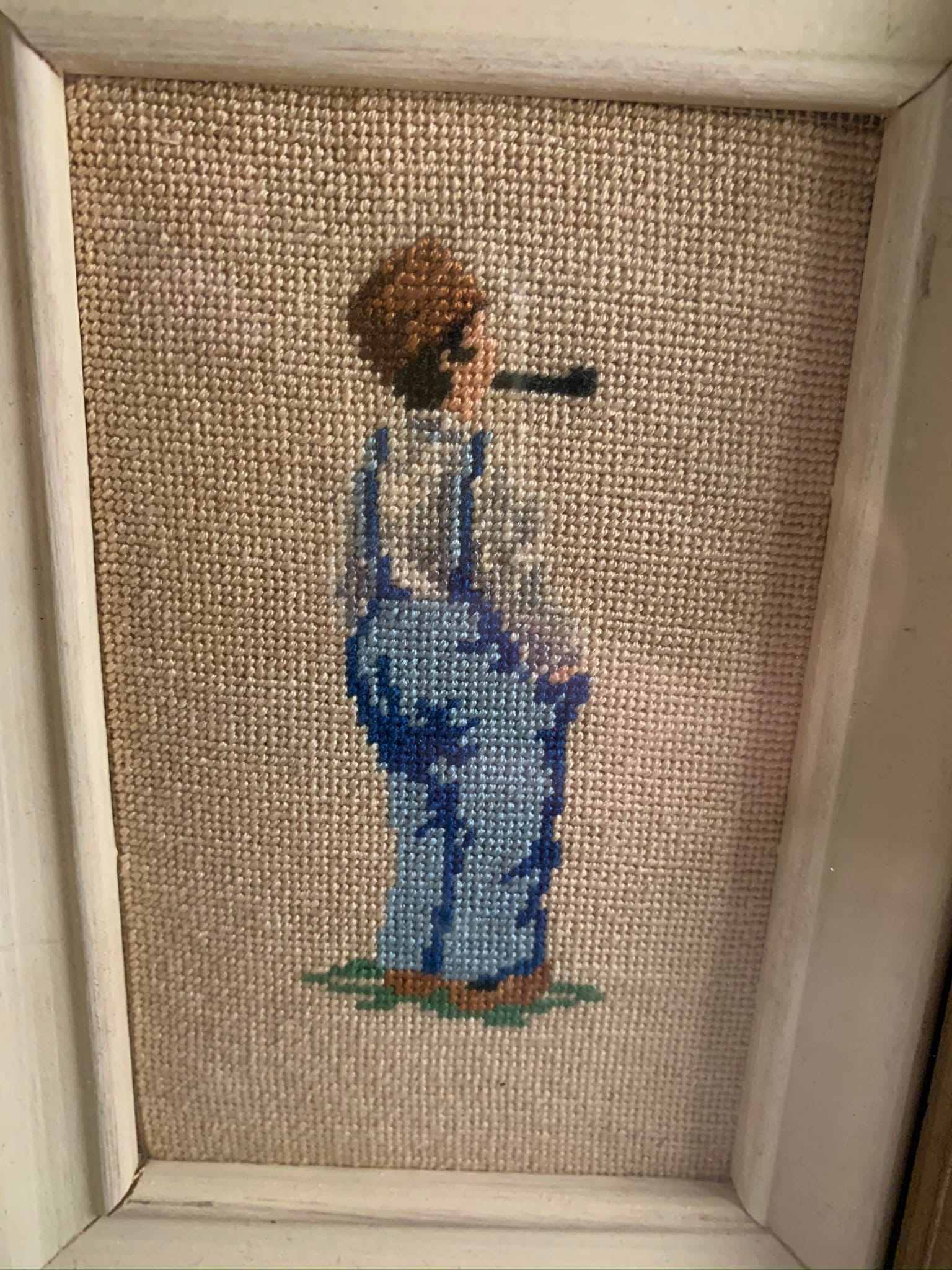 One-of-a-Kind Vintage Framed Cross Stitch Man with His Pipe - Etsy España