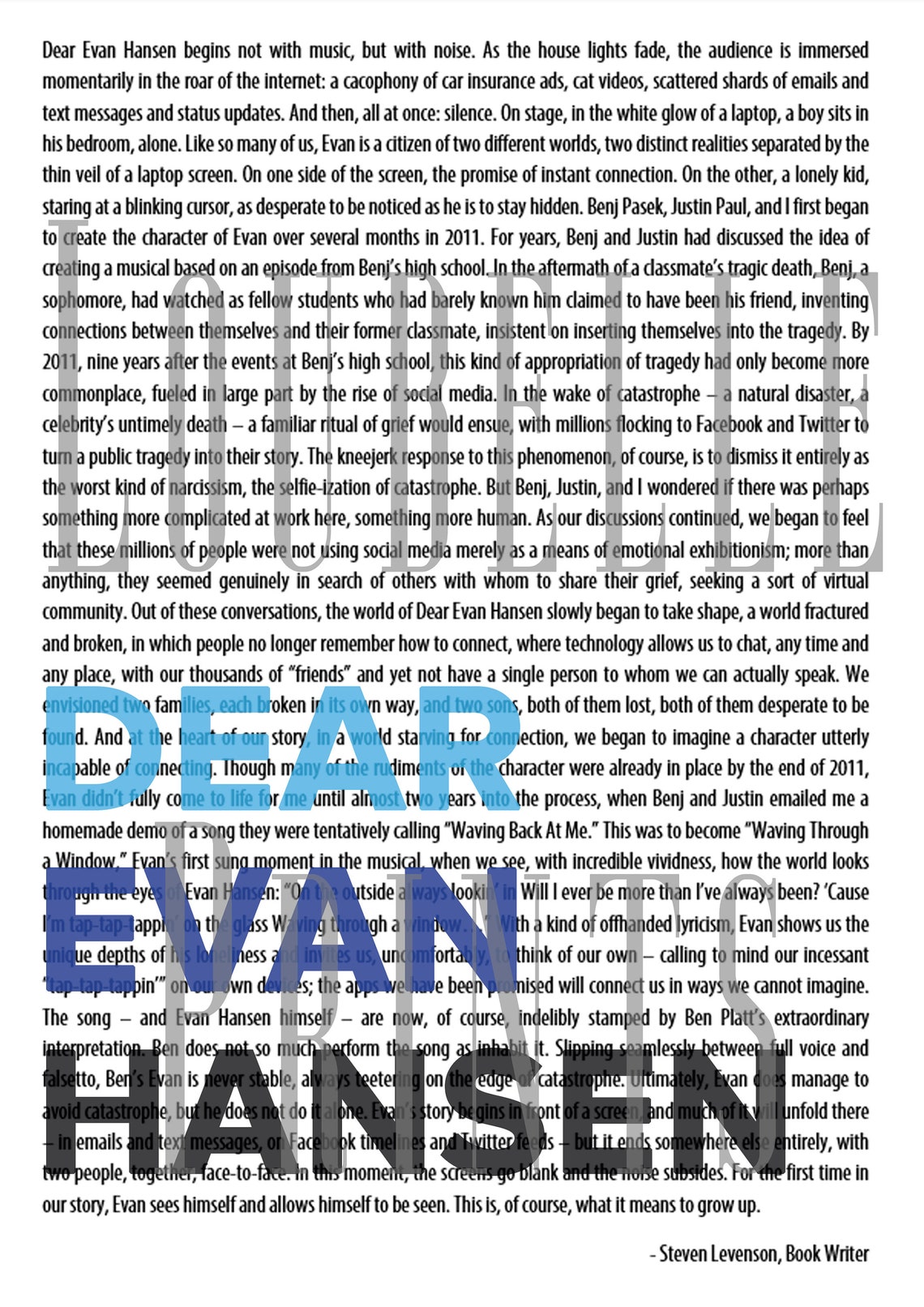 Dear Evan Hansen Print Digital Download Wall Art Musical Theatre Lyric ...