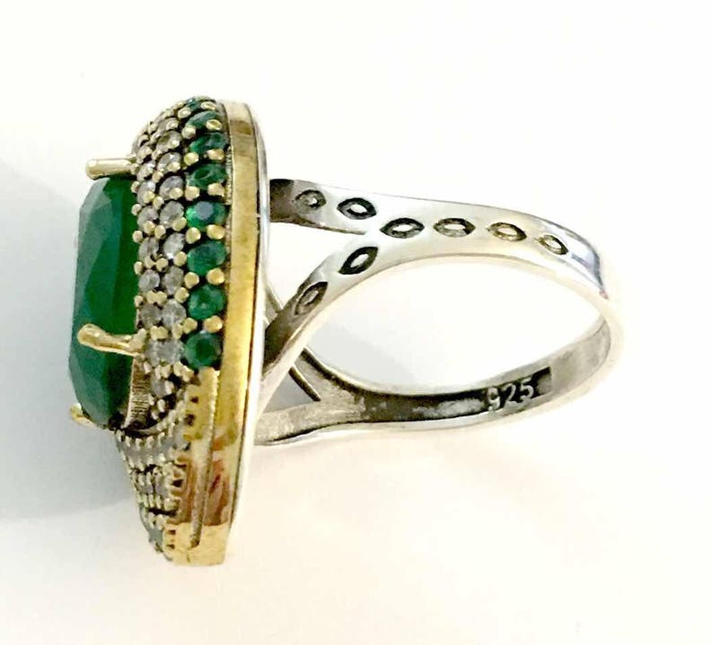 Authentic Sterling Silver Emerald and Zircon Ring - Etsy