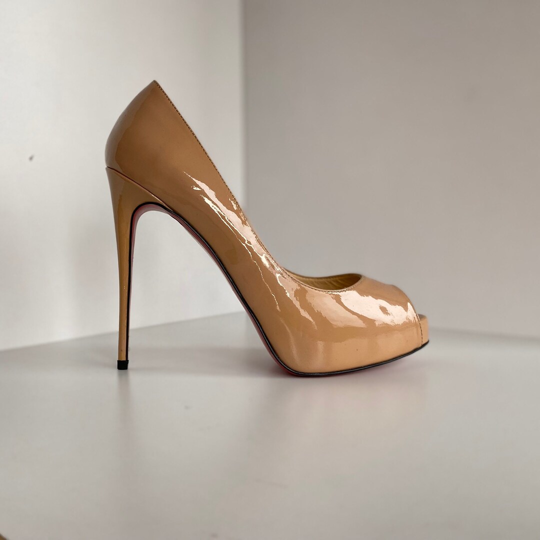 Edza QUINN Nude Women Shoes, Nude Patent Leather High Heel, Peep Toe ...