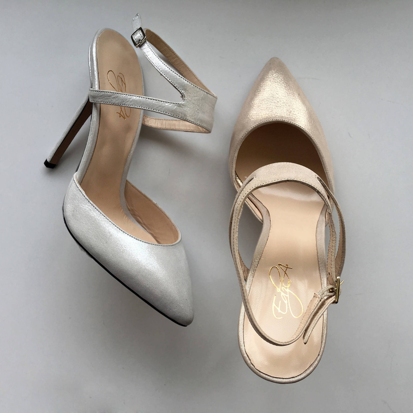 Edza Nicky Gold Leather High Heel Pumps Wedding Shoes | Etsy