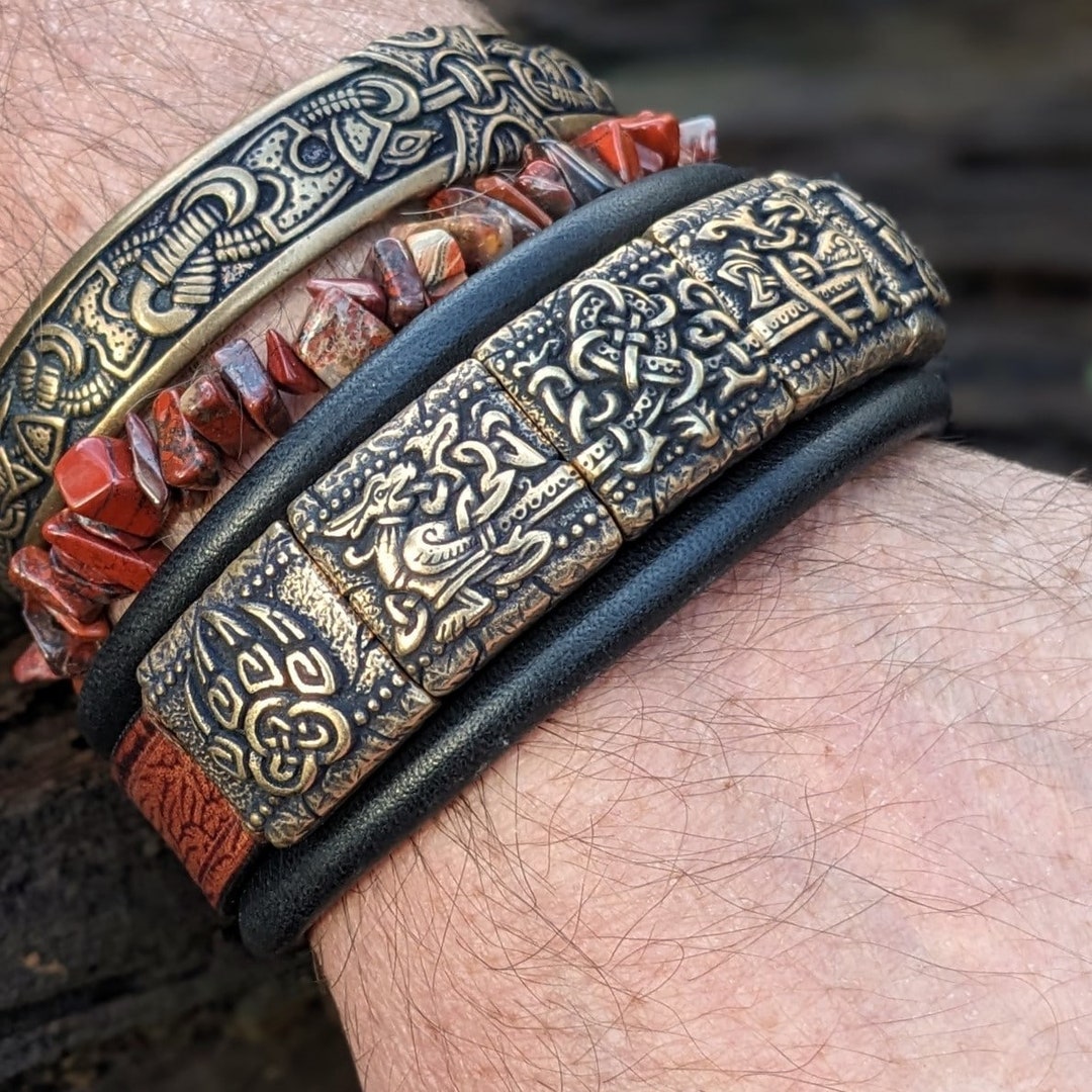 Bifröst Leather Bracelet - Slavic Simargl - Black & Fractal - Etsy