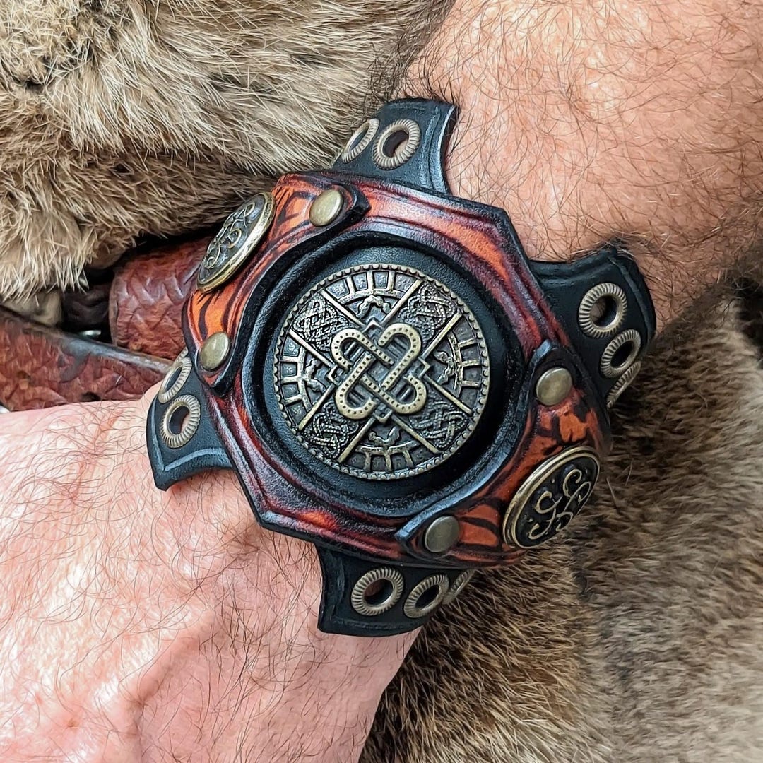 Ragnar Leather Bracelet With Merovingian Cuff - Etsy