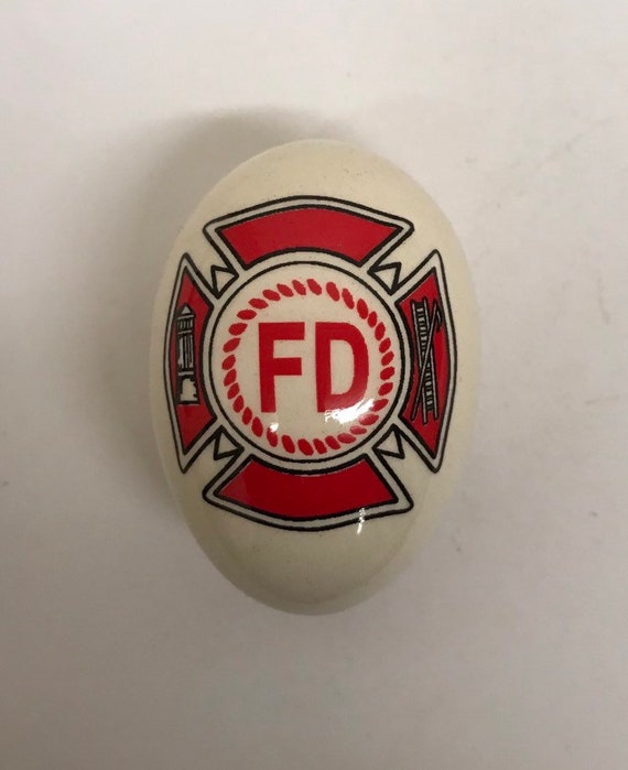 Ceramic Easter Egg Fire Department Design Kiln Fired Glazed | Etsy