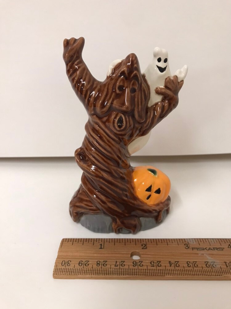 4 1/2 Ceramic Haunted Tree With Ghost and Pumpkin Halloween - Etsy