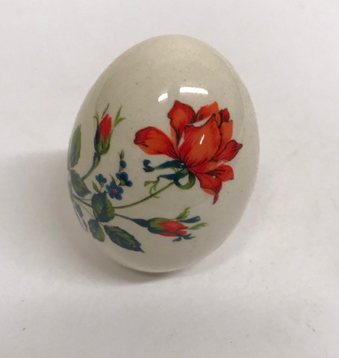 Ceramic Easter Egg Red Rose Flowers Floral Design Kiln Fired Glazed ...