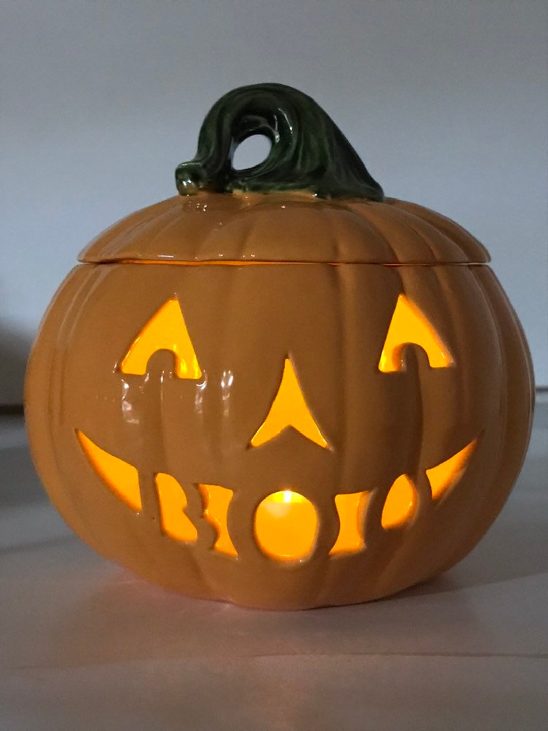 6” X 6” Medium Ceramic Pumpkin Glazed Kiln Fired Lights up Halloween ...