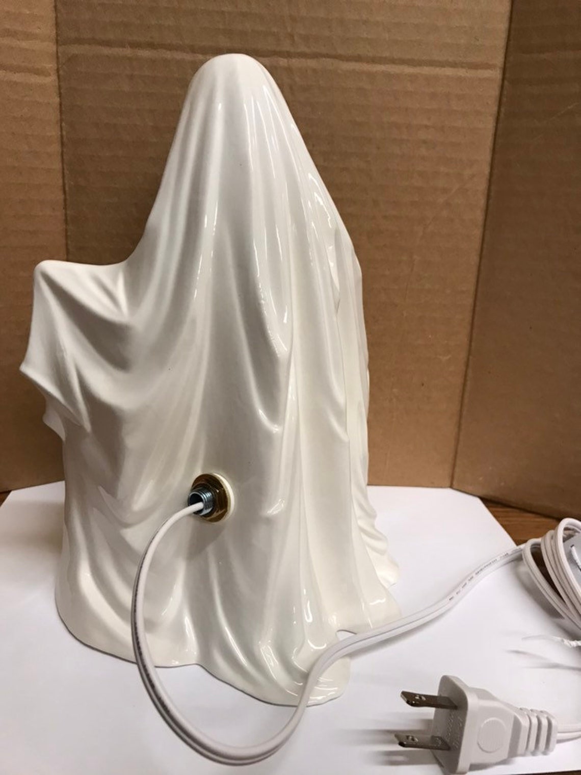 Ceramic White Ghost With Pumpkin Lights up Halloween Decor New | Etsy