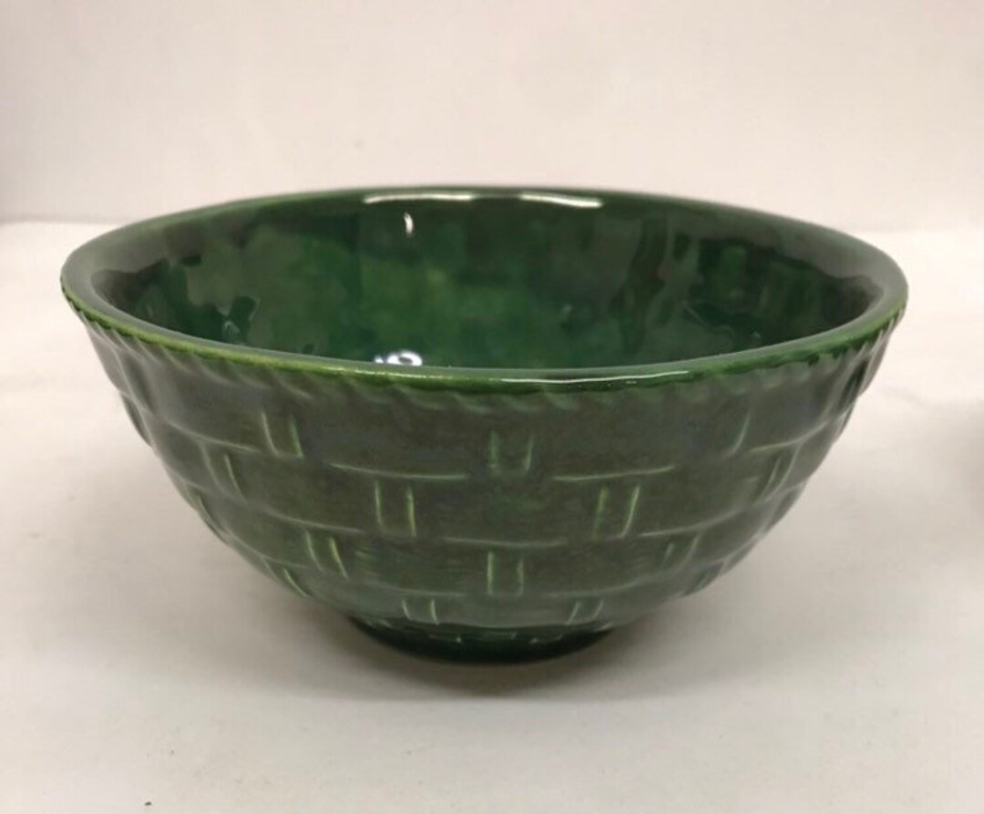 Ceramic Bowl Basket Design Made in USA Kiln Fired Emerald Green - Etsy
