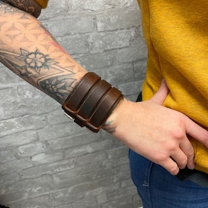 Rebel Rocker Style Extra Wide Punk Leather Cuff Bikers Wristband for ...