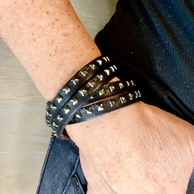 Brown Leather Stud Bracelet - Etsy