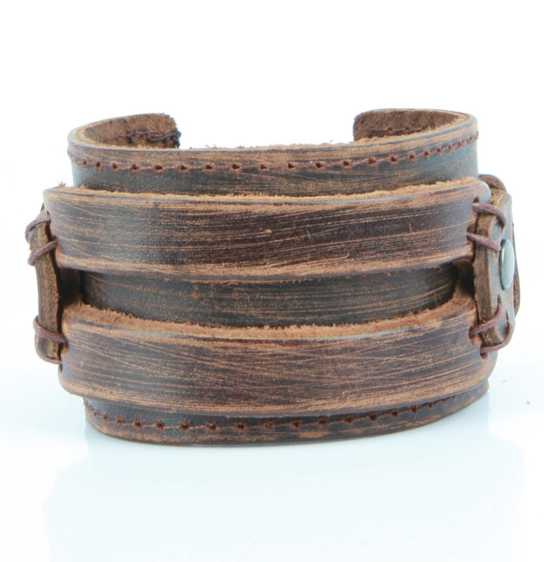 Leather Cuff Bracelet Johnny Depp, Hippie, Boho Double Buckle Punk ...