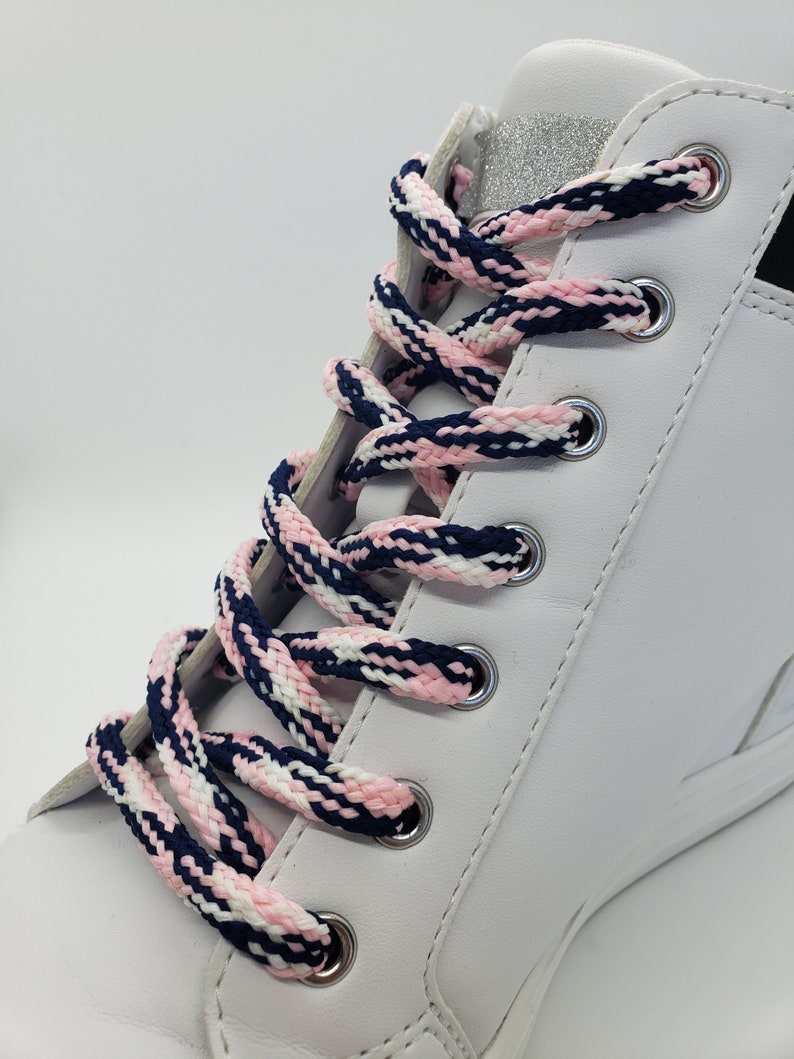 Hybrid Multi-color Shoelaces - Navy, Pink and White - Etsy