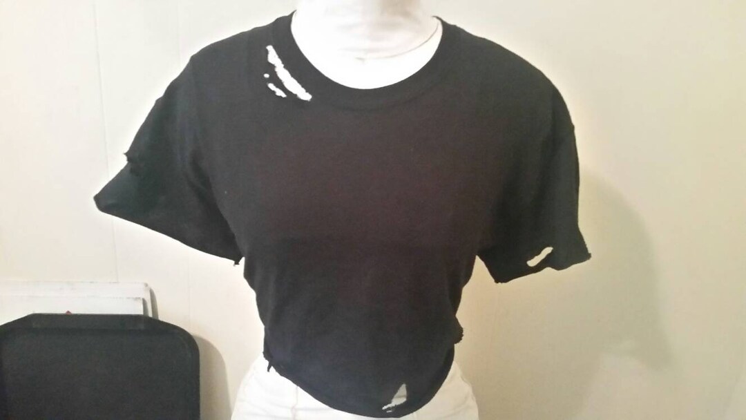 Plain Black Distressed Crop Top Handmade Custom Unique Goth Crop Top ...