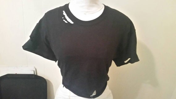Plain black distressed crop top handmade custom unique goth | Etsy