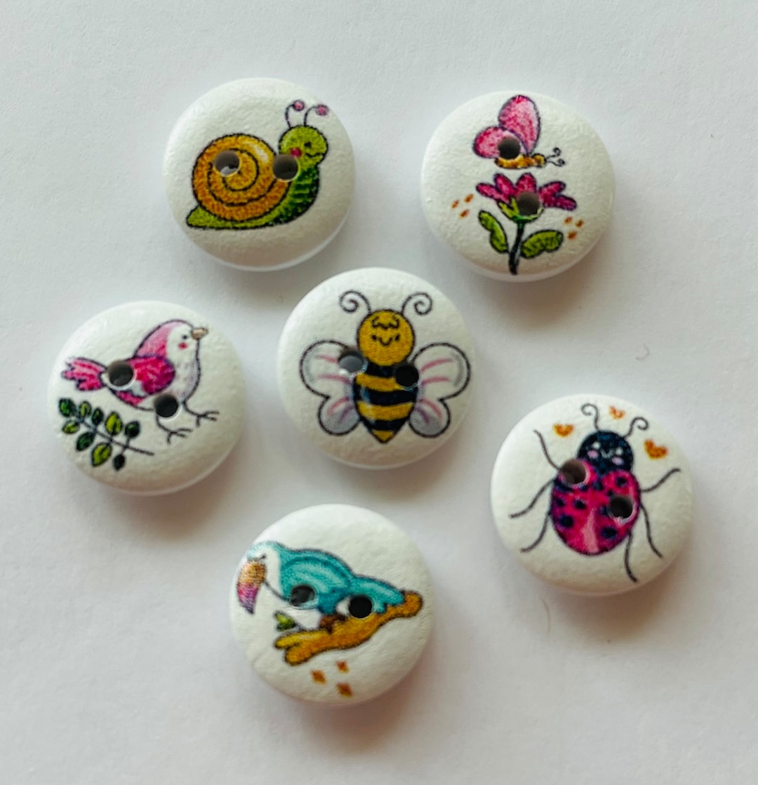 Garden Buttons, 15mm Buttons, Bird Buttons, Ladybird Buttons, Snail ...