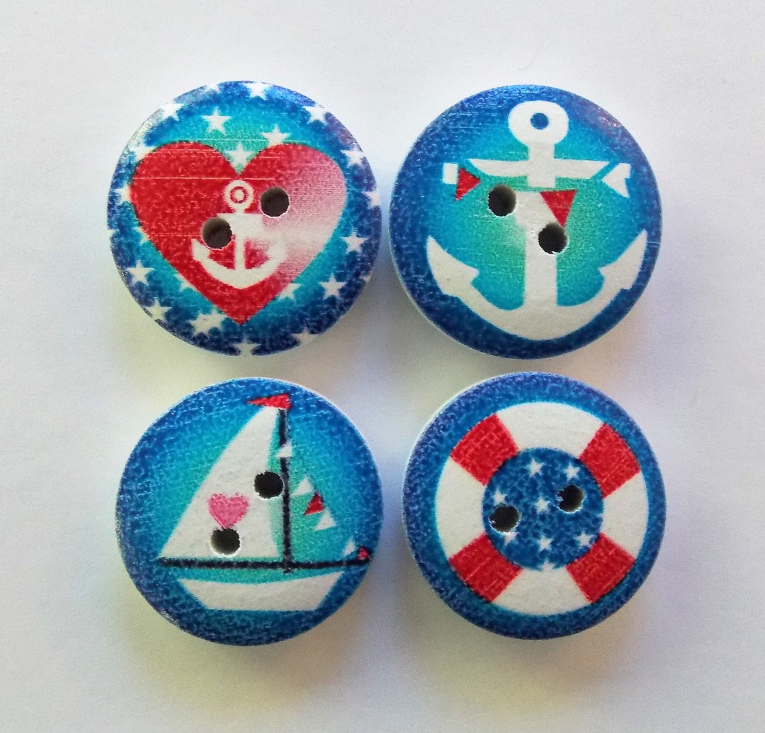 Sailing Buttons, 15mm Nautical Buttons, Boat Buttons, Anchor Buttons ...