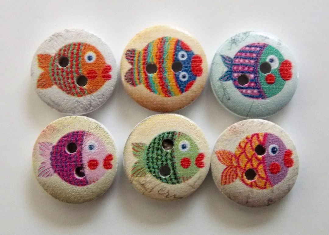 Striped Fish Wooden Buttons, 15mm, Sewing, Embellishments - Etsy