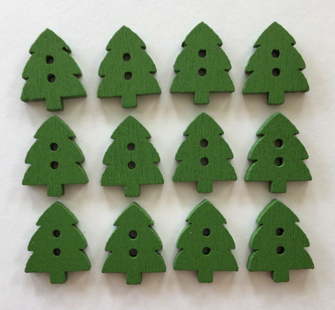 Tree Buttons, Christmas Tree Buttons, 13mm Buttons, Wooden Buttons ...