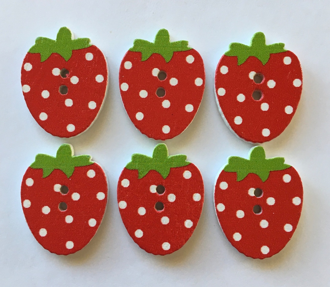 Strawberry Buttons, Wooden Buttons, Red Buttons, Fruit Buttons, Sewing ...