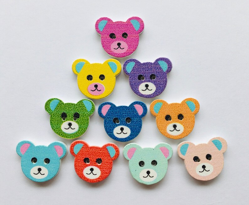 Bear Buttons, Teddy Buttons, Bear Face Buttons, Wooden Buttons, Sewing ...