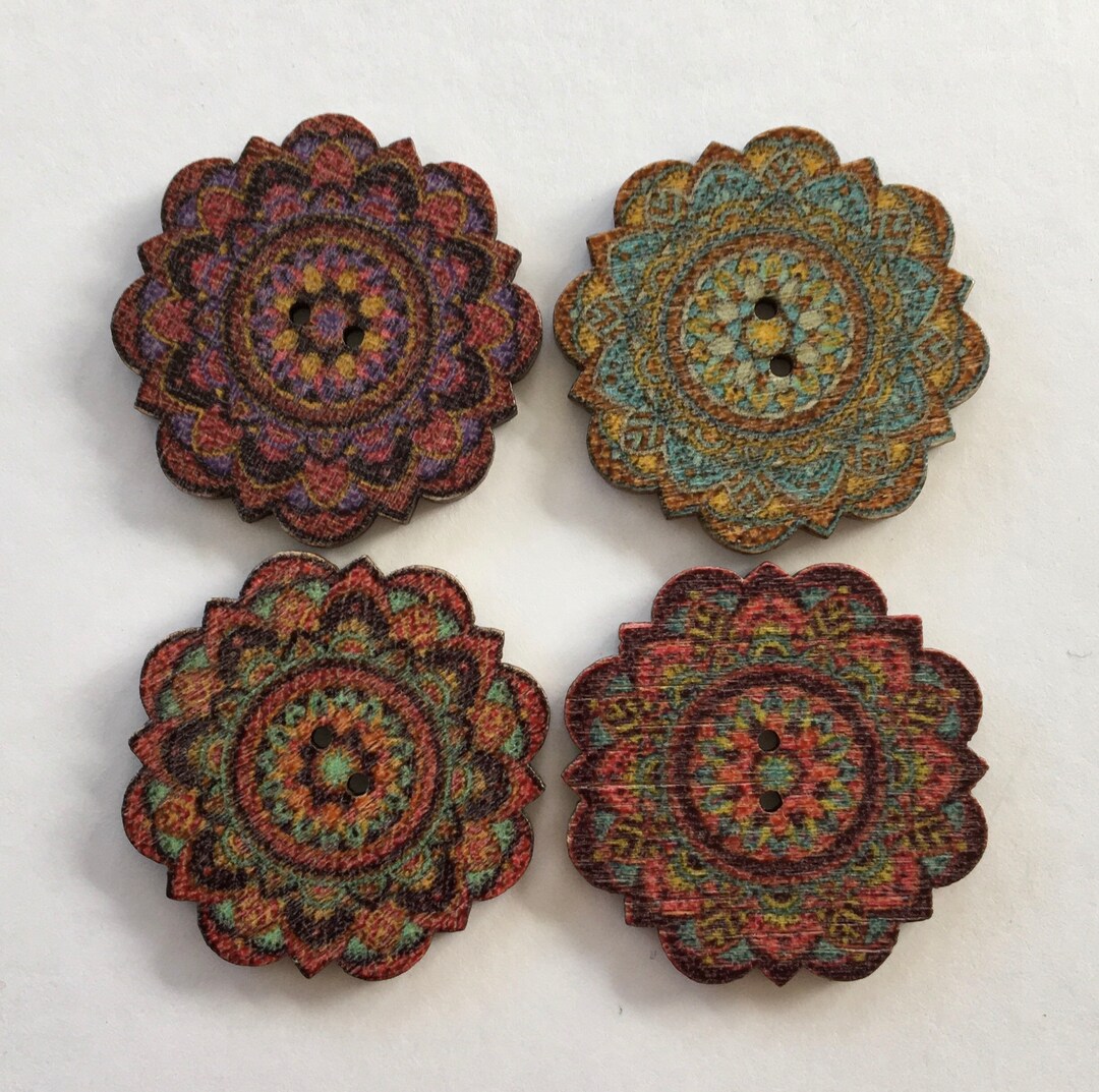Patterned Buttons, Wooden Buttons, Bohemian Buttons, Sewing Supplies ...