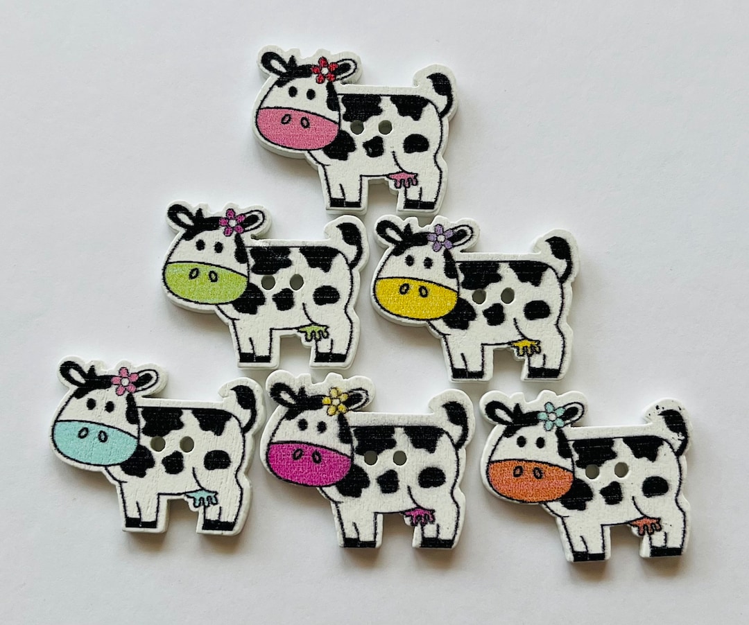 Colorful Cow Wooden Buttons, Sewing, Scrapbooking Embellishments - Etsy