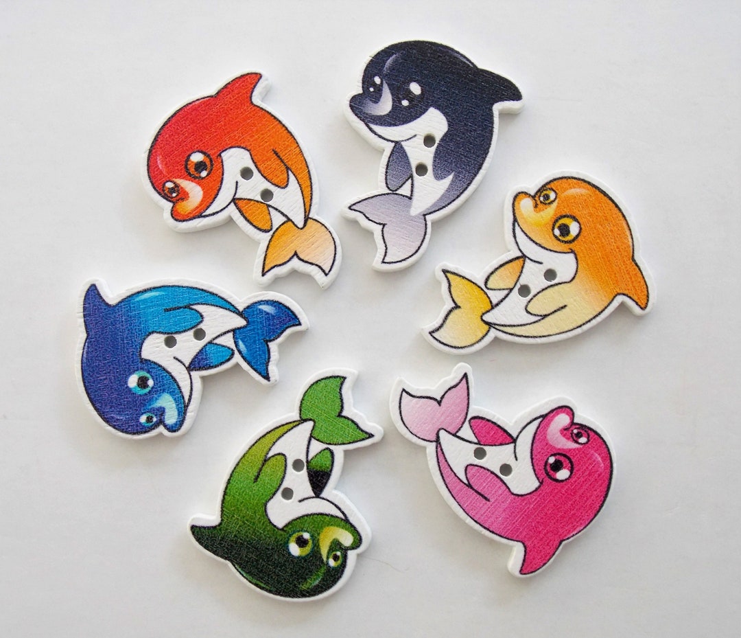 Dolphin Buttons, Porpoise Buttons, Fish Buttons, Wooden Buttons, Sewing ...