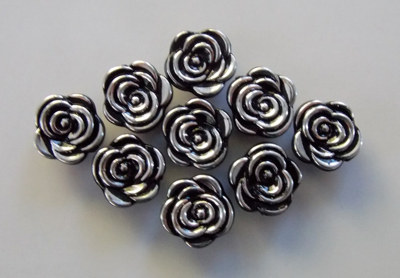 Black Rose Acrylic Buttons With Silver Edge (13mm) - Etsy