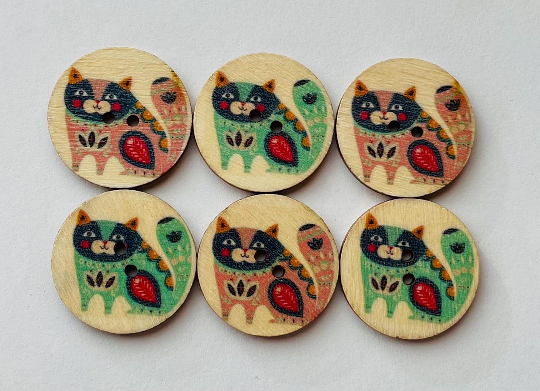 Retro Cat Buttons: 1" Wooden Kitten Sewing Embellishments - Etsy