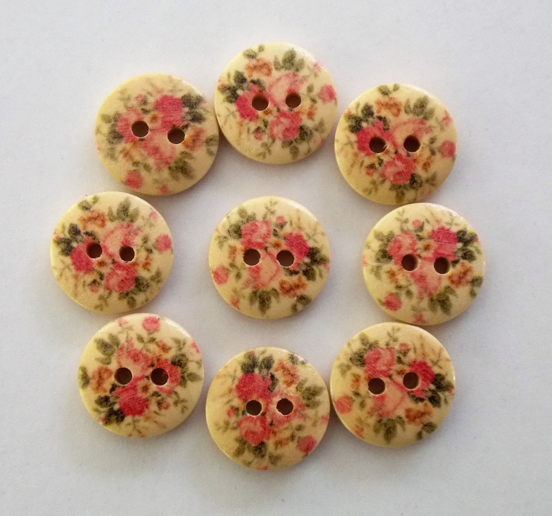 Rose Buttons, 15mm Buttons, Pink Rose Buttons, Sewing Supplies ...