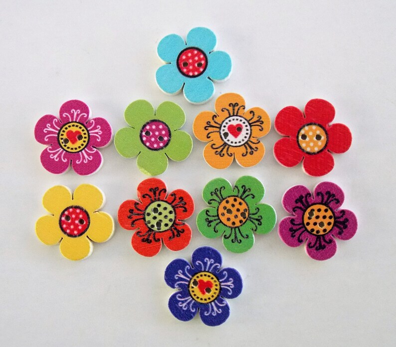 Flower Buttons Wooden Buttons Floral Buttons Sewing | Etsy