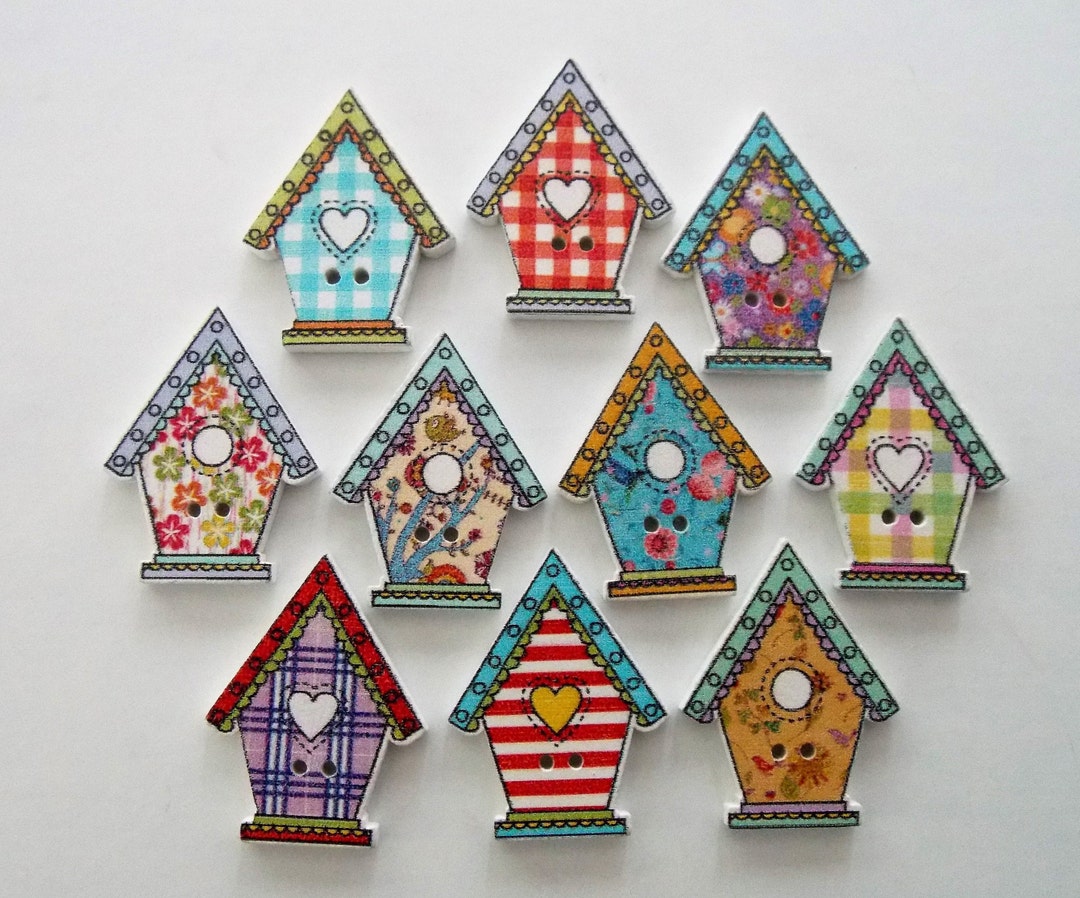 Bird House Buttons, Bird Nest Buttons, Sewing Supplies, Cottage Buttons ...