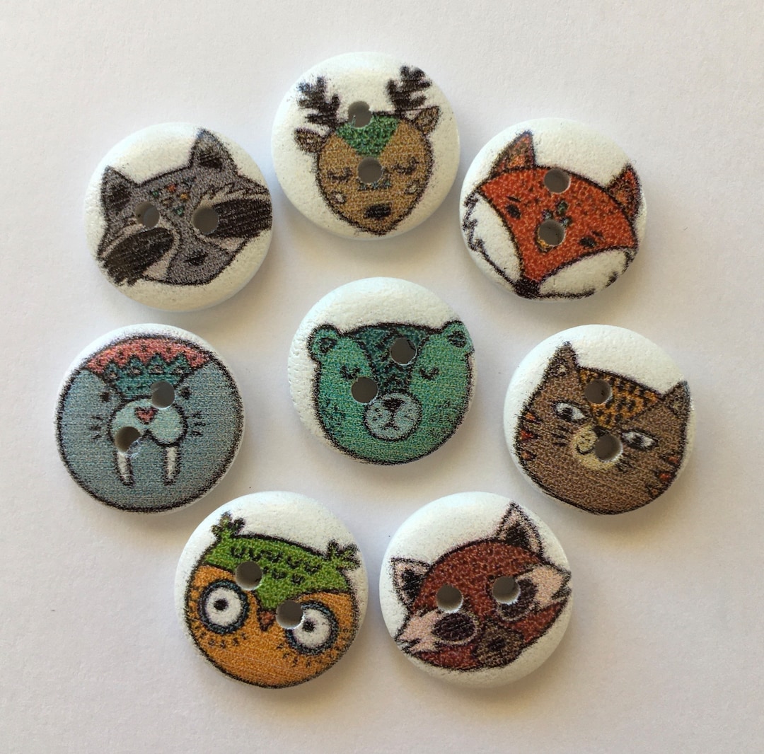 Animal Buttons, Bear Buttons, Walrus Buttons, Racoon Buttons, Sewing ...