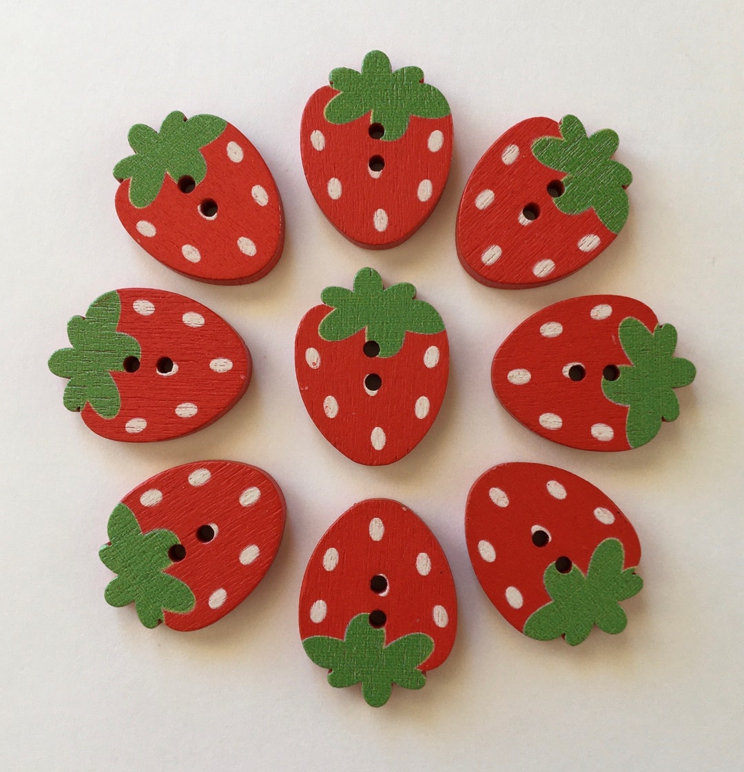 Strawberry Buttons, 22mm Buttons, Wooden Buttons, Red Buttons, Fruit ...