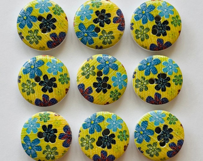 Flower Buttons, 20mm Buttons, Wooden Buttons, Sewing Supplies, Floral ...
