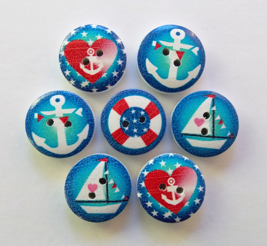 Sailing Buttons, 15mm Nautical Buttons, Boat Buttons, Anchor Buttons ...