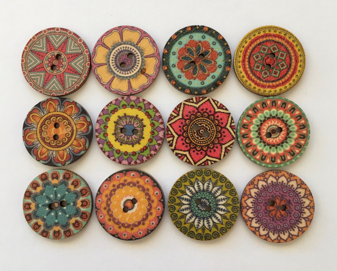 Patterned Buttons, 1 Buttons, Boho Buttons, Wooden Buttons, Sewing ...