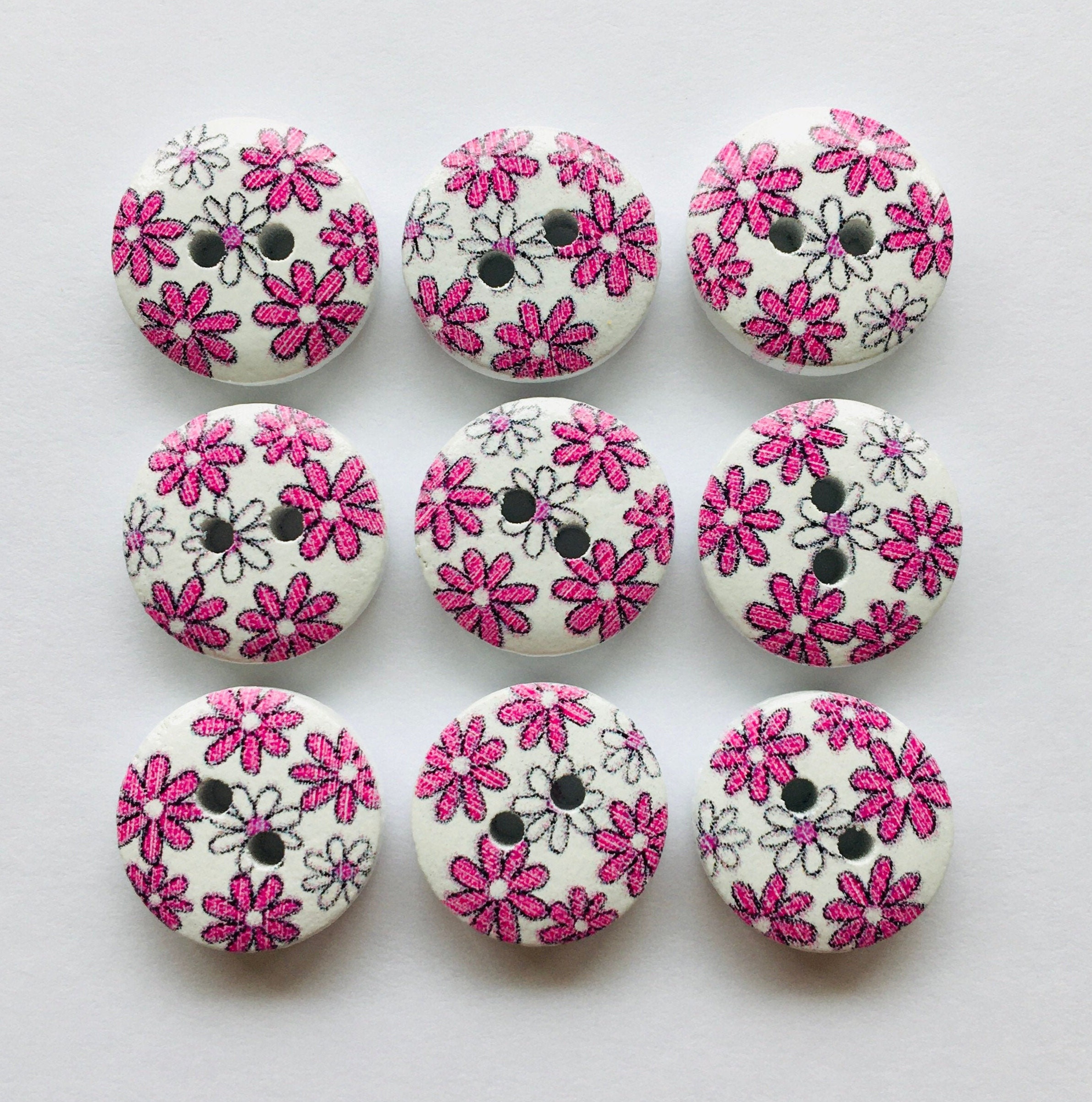 Flower Buttons Floral Buttons Pink Flower Buttons White - Etsy