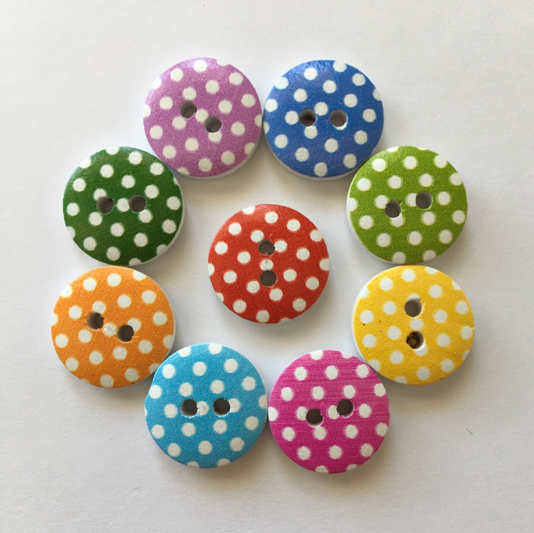 Polka Dot Buttons, 15mm Buttons, Spotty Buttons, Red Buttons, Blue ...