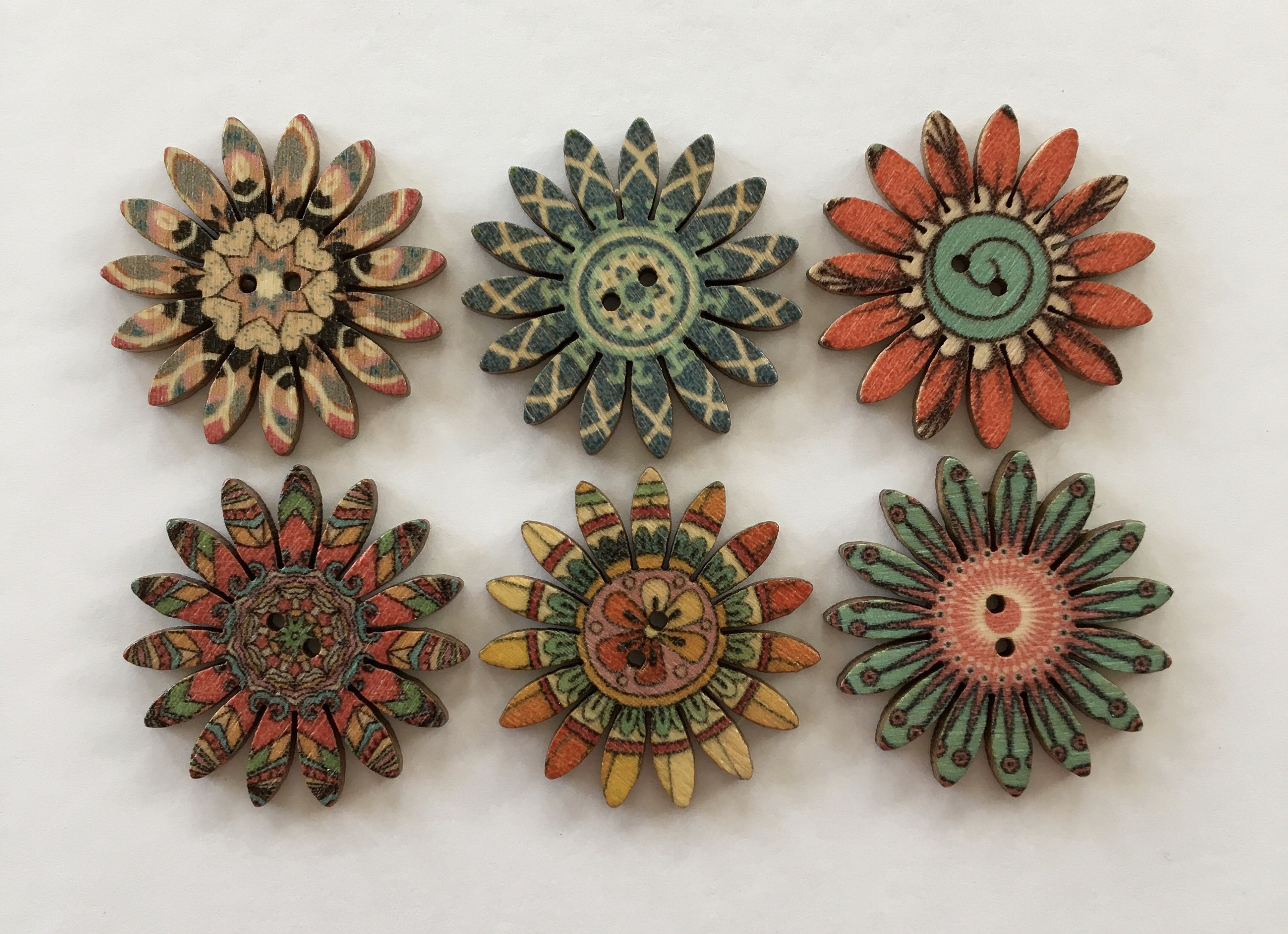 Patterned Buttons Boho Wooden Buttons Flower Buttons Sewing - Etsy