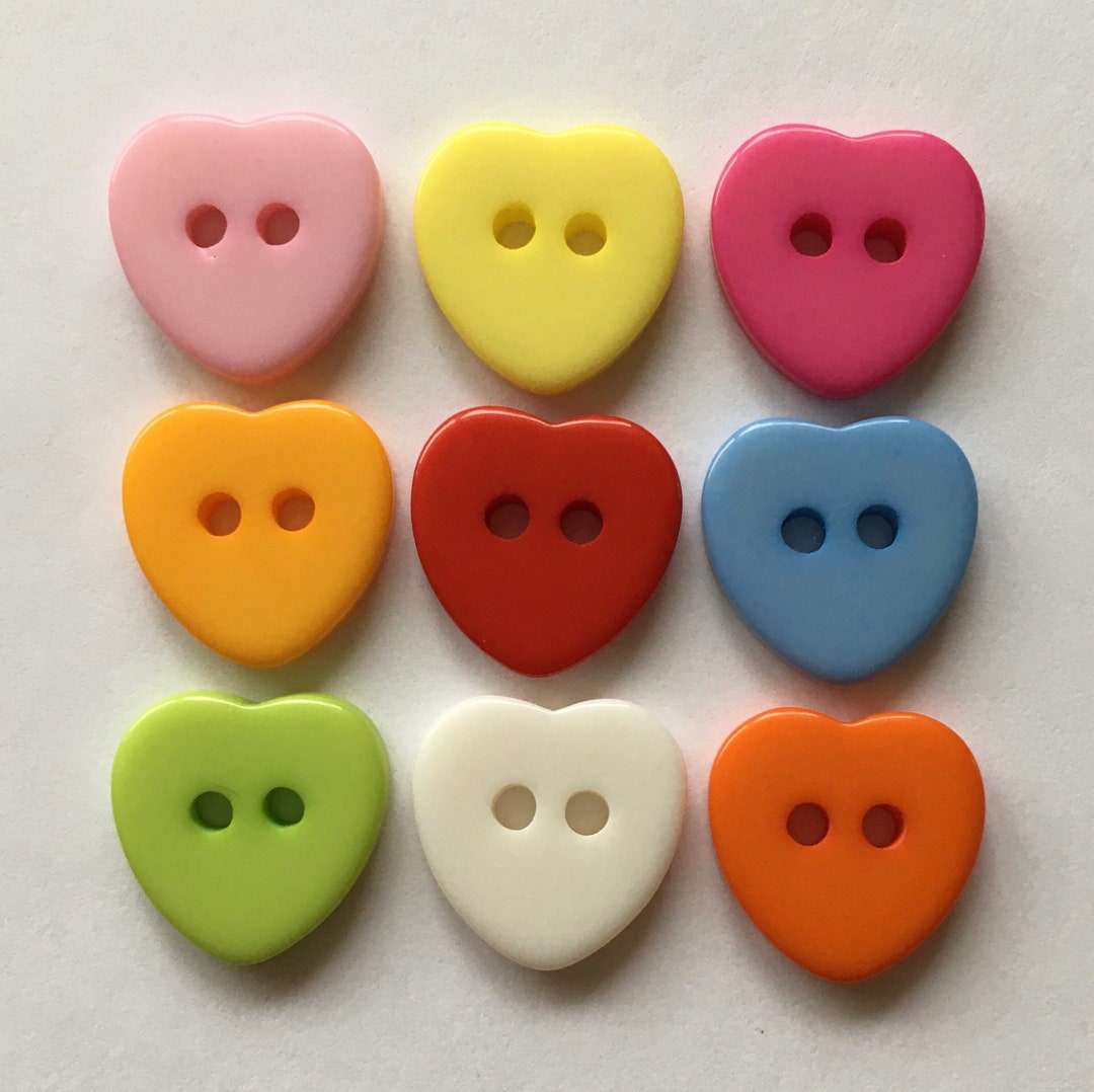 Heart Buttons, 1/2” Buttons, Sewing Supplies, Red Buttons, Blue Buttons, Scrapbooking ...