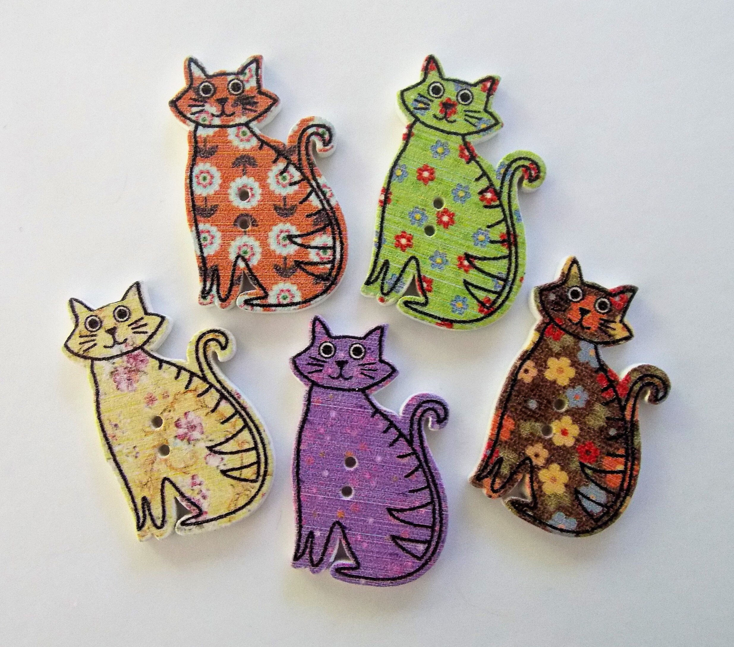Cat Buttons Wooden Buttons Sewing Supplies Kitten Buttons - Etsy