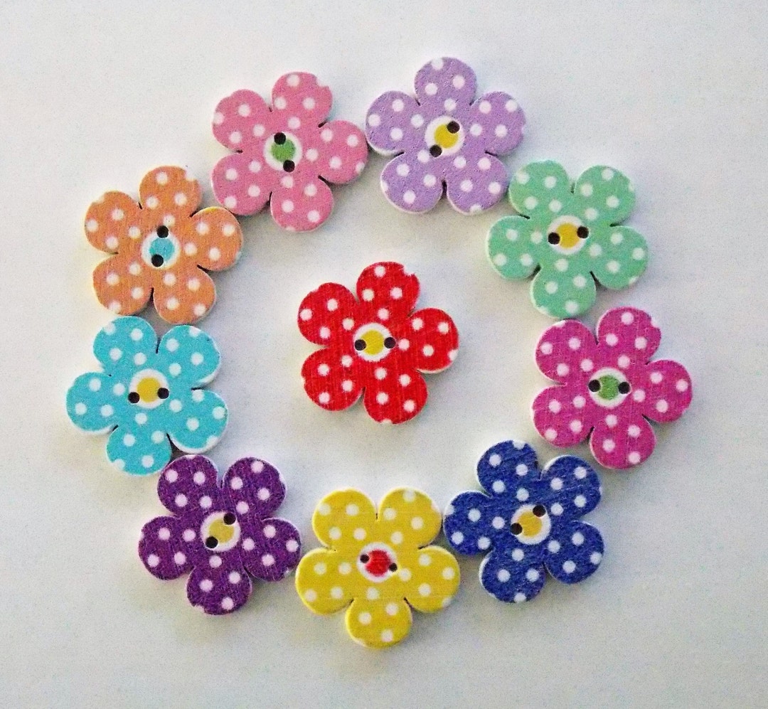 Polka Dot Flower Buttons, Wooden Sewing Embellishments (20mm) - Etsy