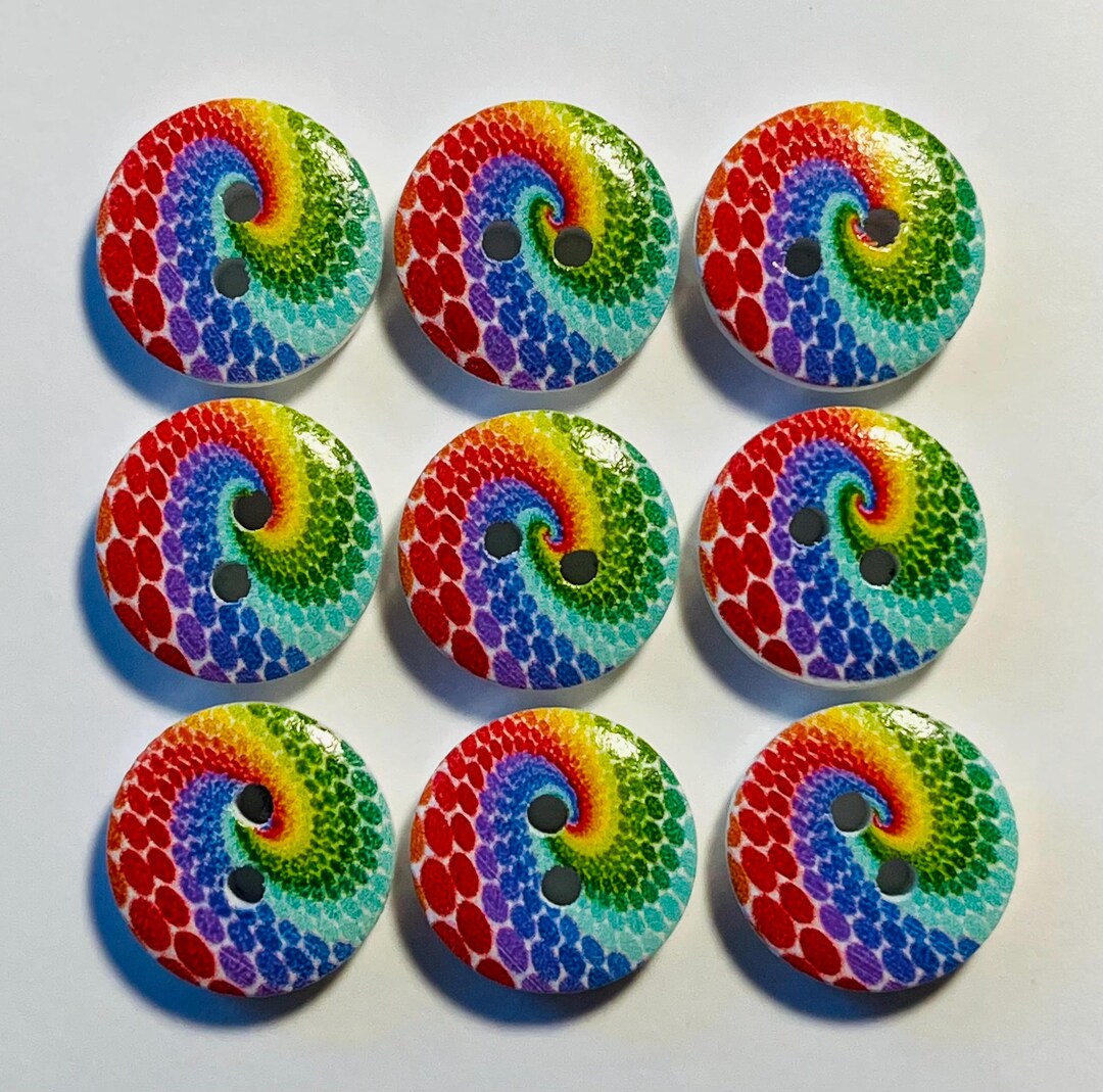 Rainbow Buttons, 15mm Wooden Buttons, Sewing Supplies, Swirly Buttons ...