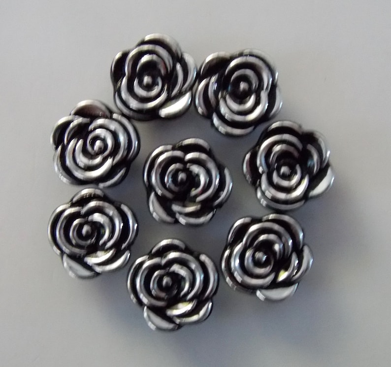 Black Rose Acrylic Buttons With Silver Edge (13mm) - Etsy