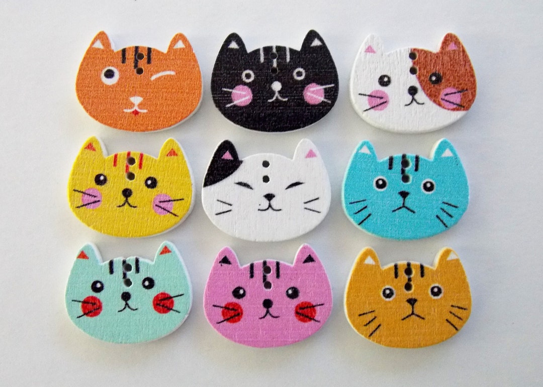 Cat Buttons, Kitten Buttons, Feline Buttons, Sewing Supplies, Wooden ...