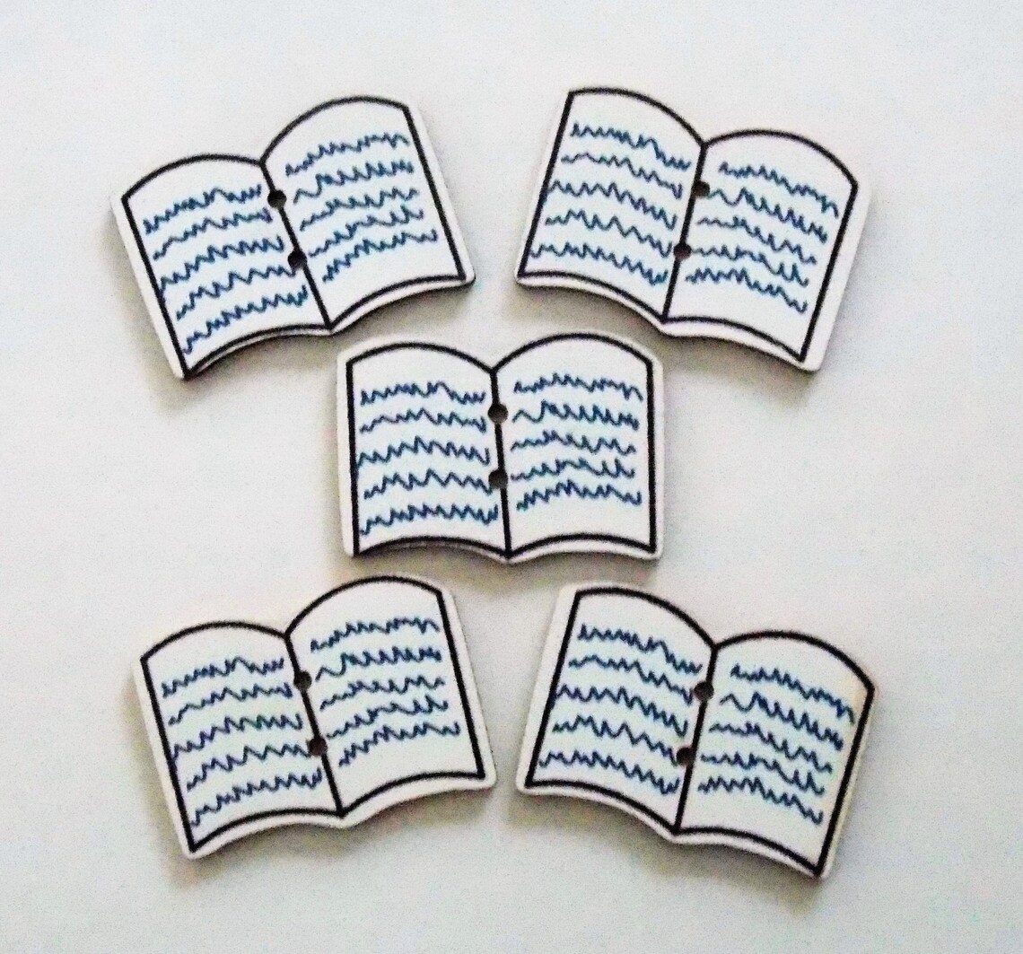 Book Buttons Wooden Buttons Reading Buttons Sewing Etsy