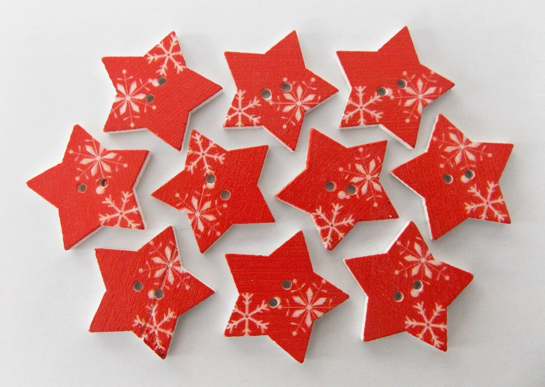 Star Buttons, 25mm Buttons, Red Star Buttons, Wooden Buttons, Sewing ...